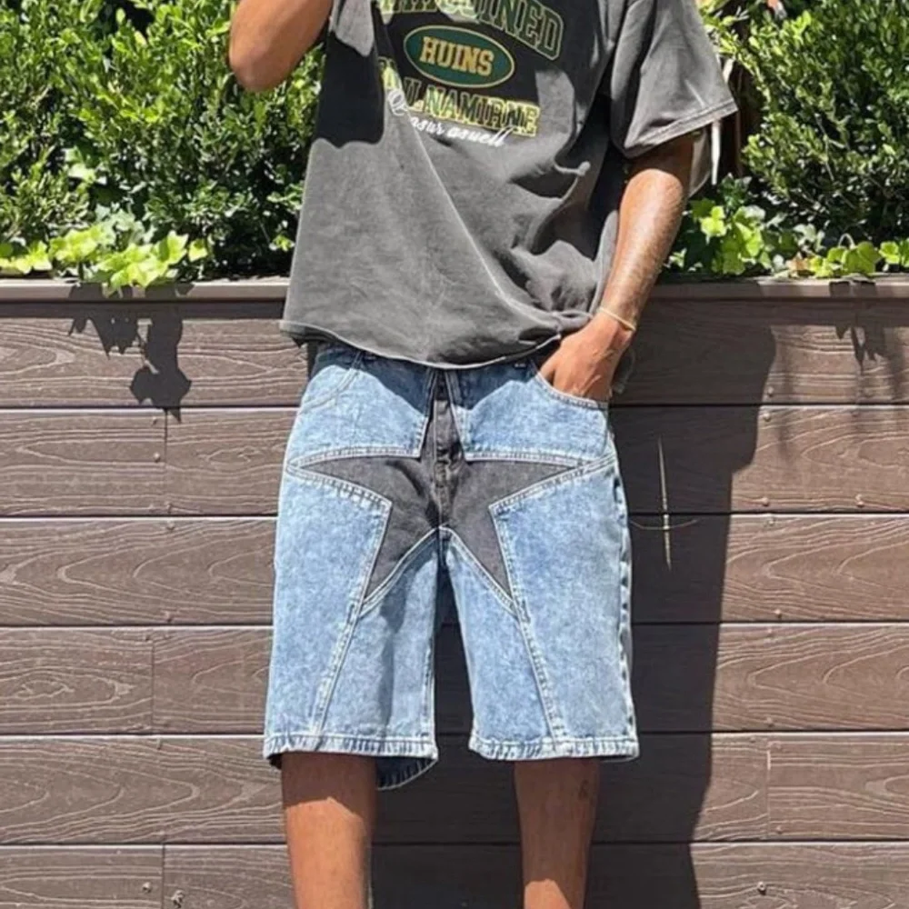 Aelfric Eden | Shorts | Aelfric Eden Star Patchwork Baggy Denim Unisex ...